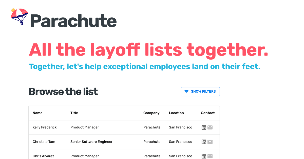 Parachute - All Layoff Lists Together and Up To Date